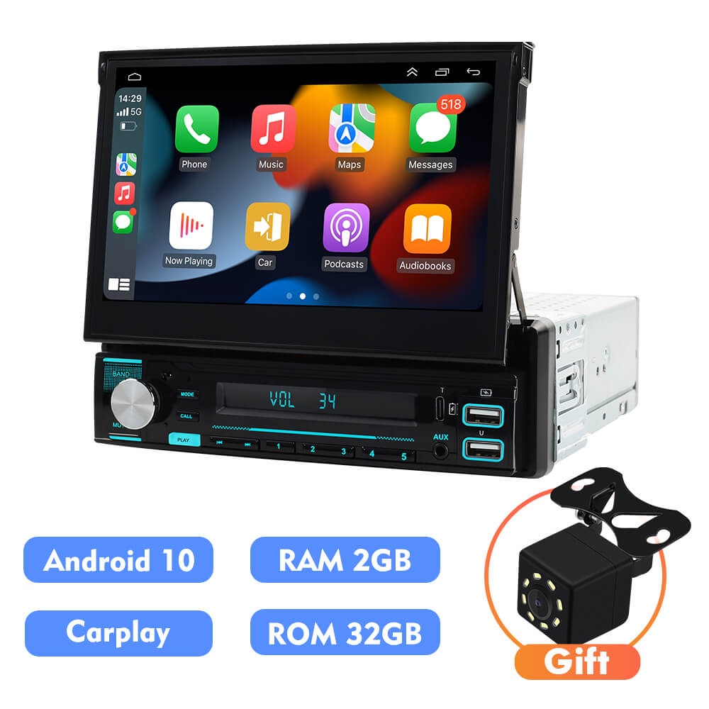 ISUDAR 1 Din Android 10 Car Radio 7" Retractable Screen Multimedia Video Player Carplay Android ...