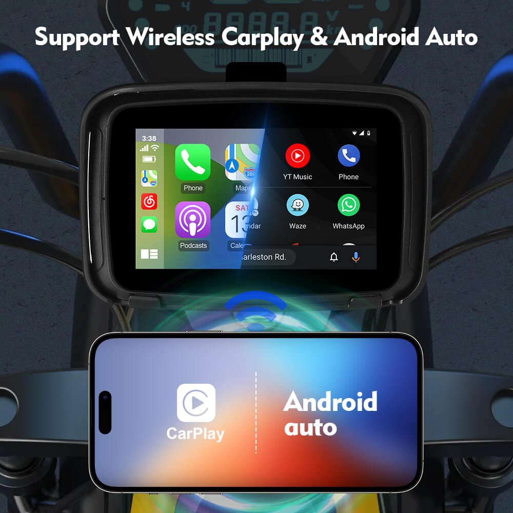 Wireless Apple Portable Carplay Motorcycle Android Auto, 5'' IPS Touch ...