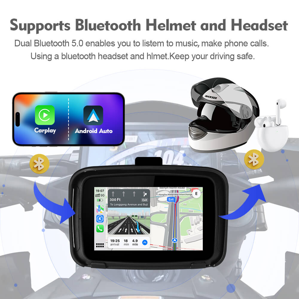 Wireless Apple Portable Carplay Motorcycle Android Auto, 5'' IPS Touch ...