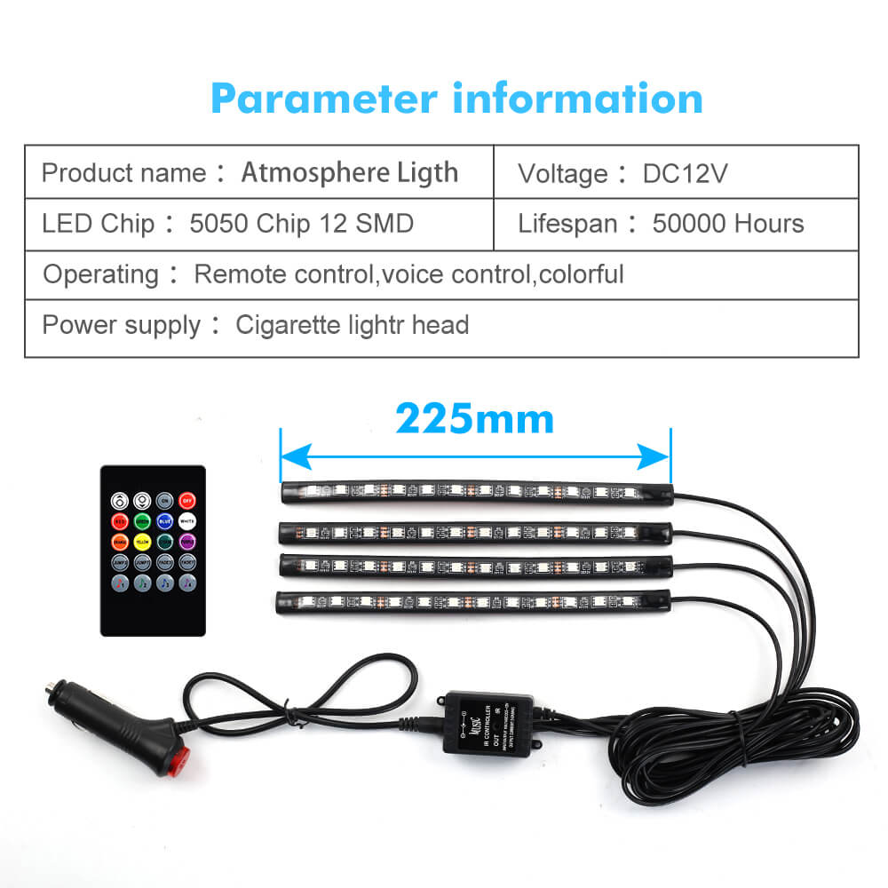 Car Interior Led Ambient Ambient Foot Light with USB Wireless Remote ...