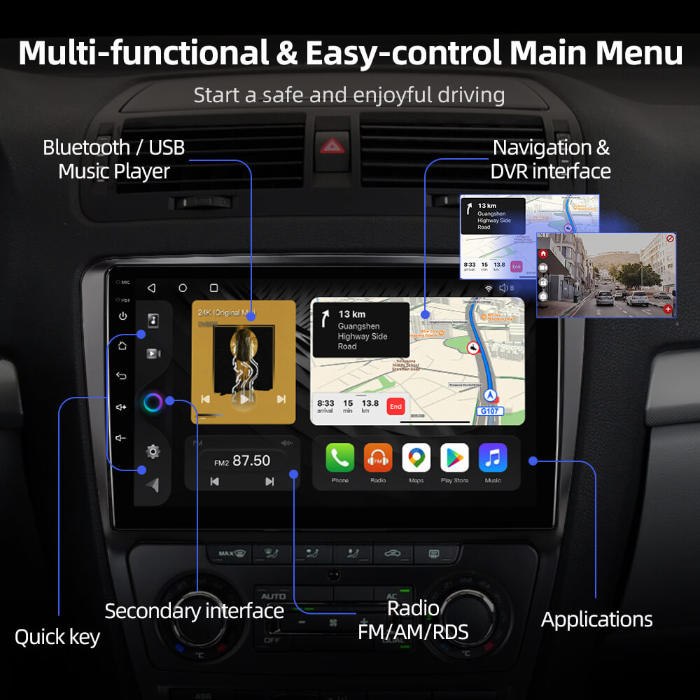 Qualcomm Android 10 8 Core 4G Car Auto Radio For Skoda Octavia A5 2008 ...