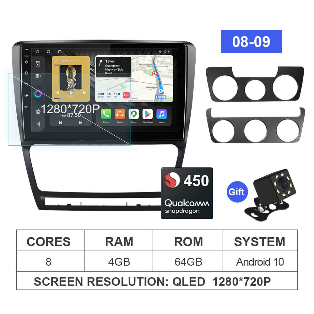 Qualcomm Android 10 8 Core 4G Car Auto Radio For Skoda Octavia A5 2008-2013 Apple carplay ...